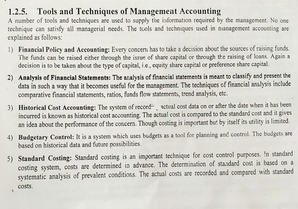 Tools and Techniques of Management Accounting - 1.2. Tools and ...