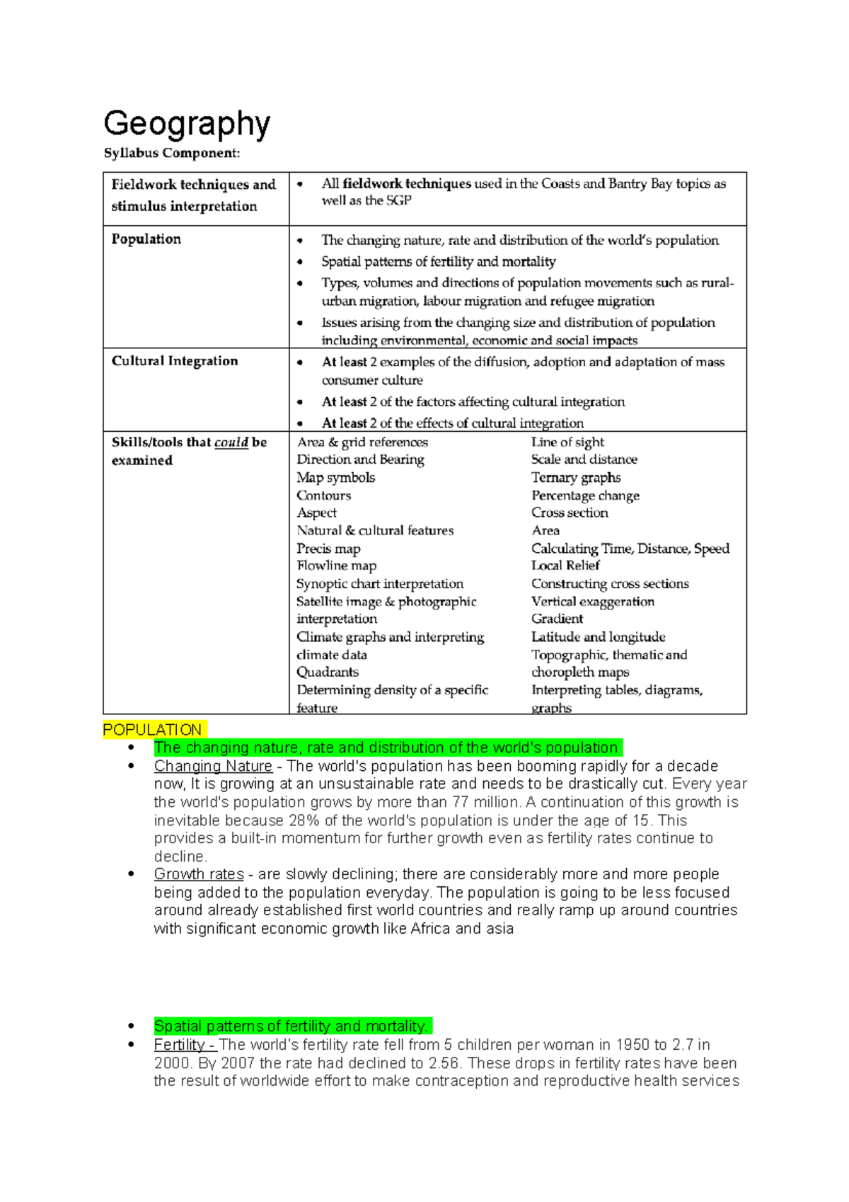 Prelim - HSC Geography - Geography POPULATION The changing nature, rate ...