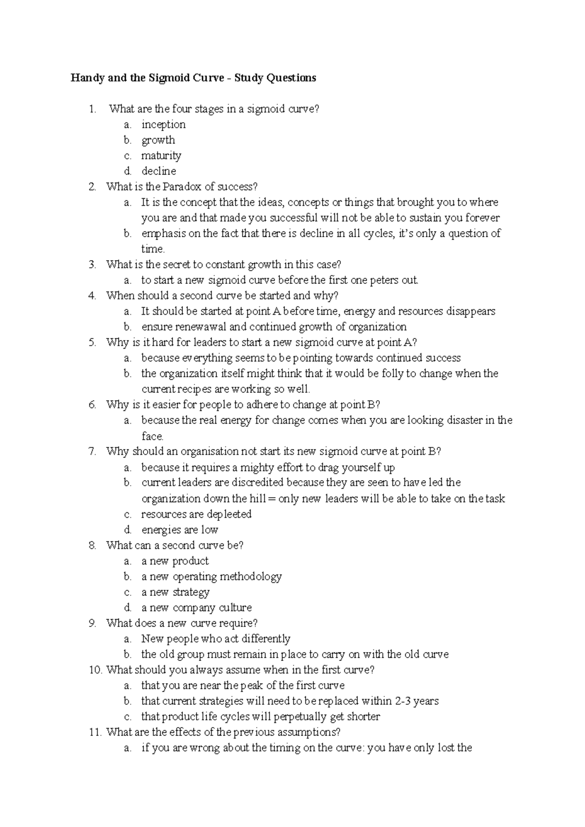 COMM-210 Study Questions/Notes - Handy and the Sigmoid Curve - Study ...
