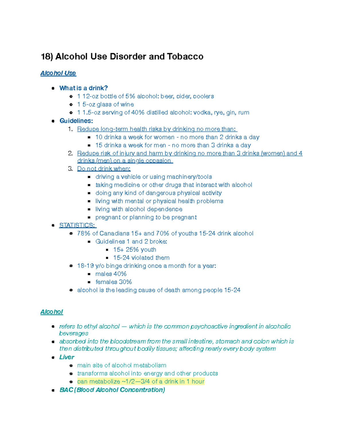 Alcohol use - Lecture notes 4 - 18) Alcohol Use Disorder and Tobacco ...
