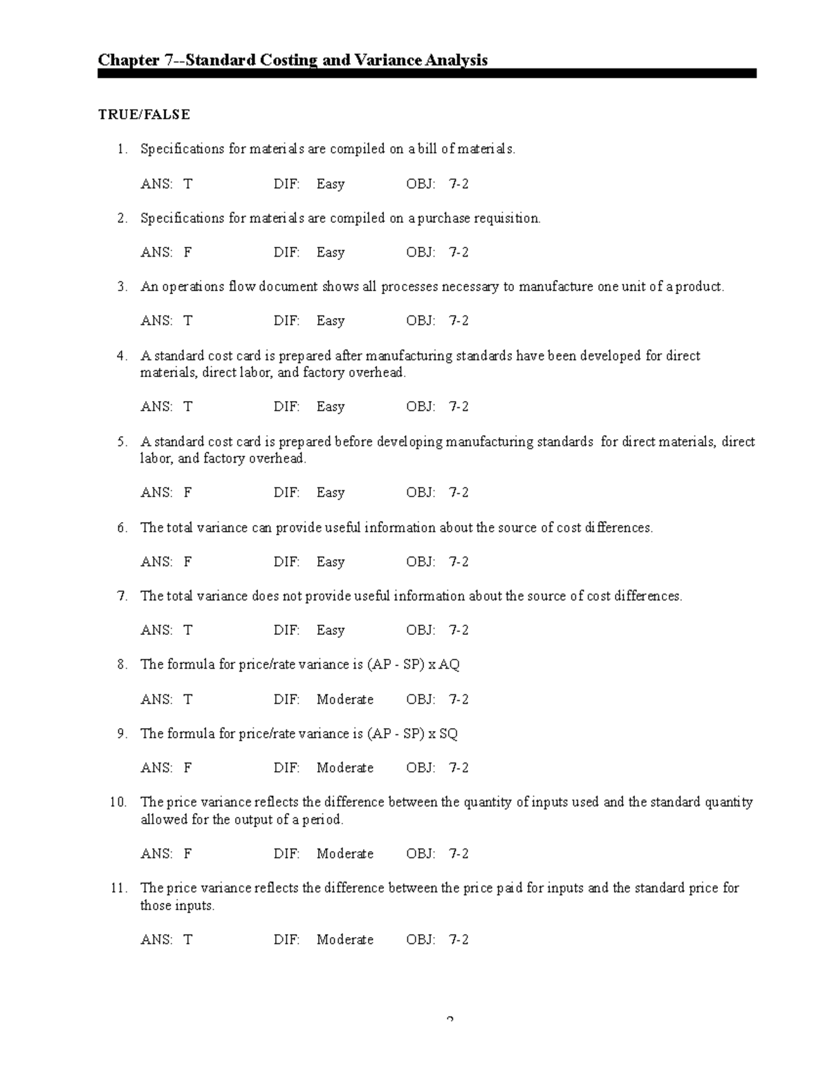 Chapter-7 - sadsa - Chapter 7-Standard Costing and Variance Analysis ...