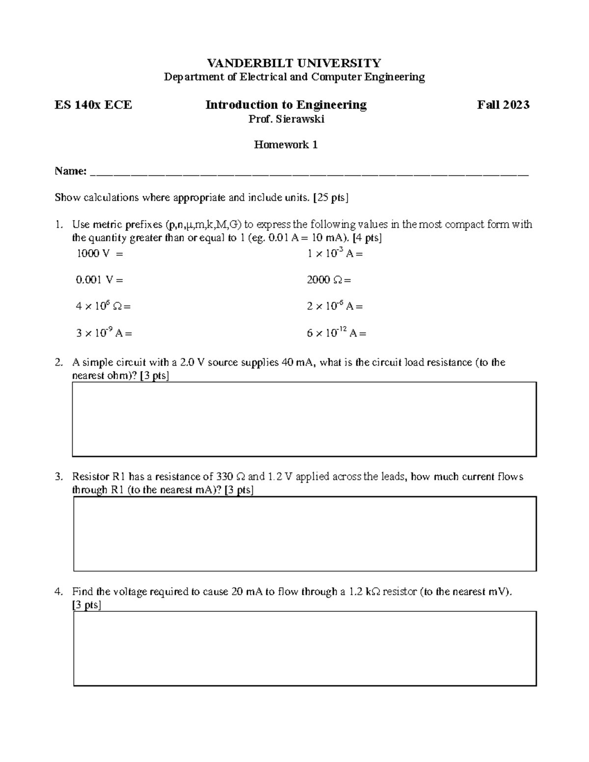 HW1 - practice. - VANDERBILT UNIVERSITY Department of Electrical and Computer Engineering ES ...