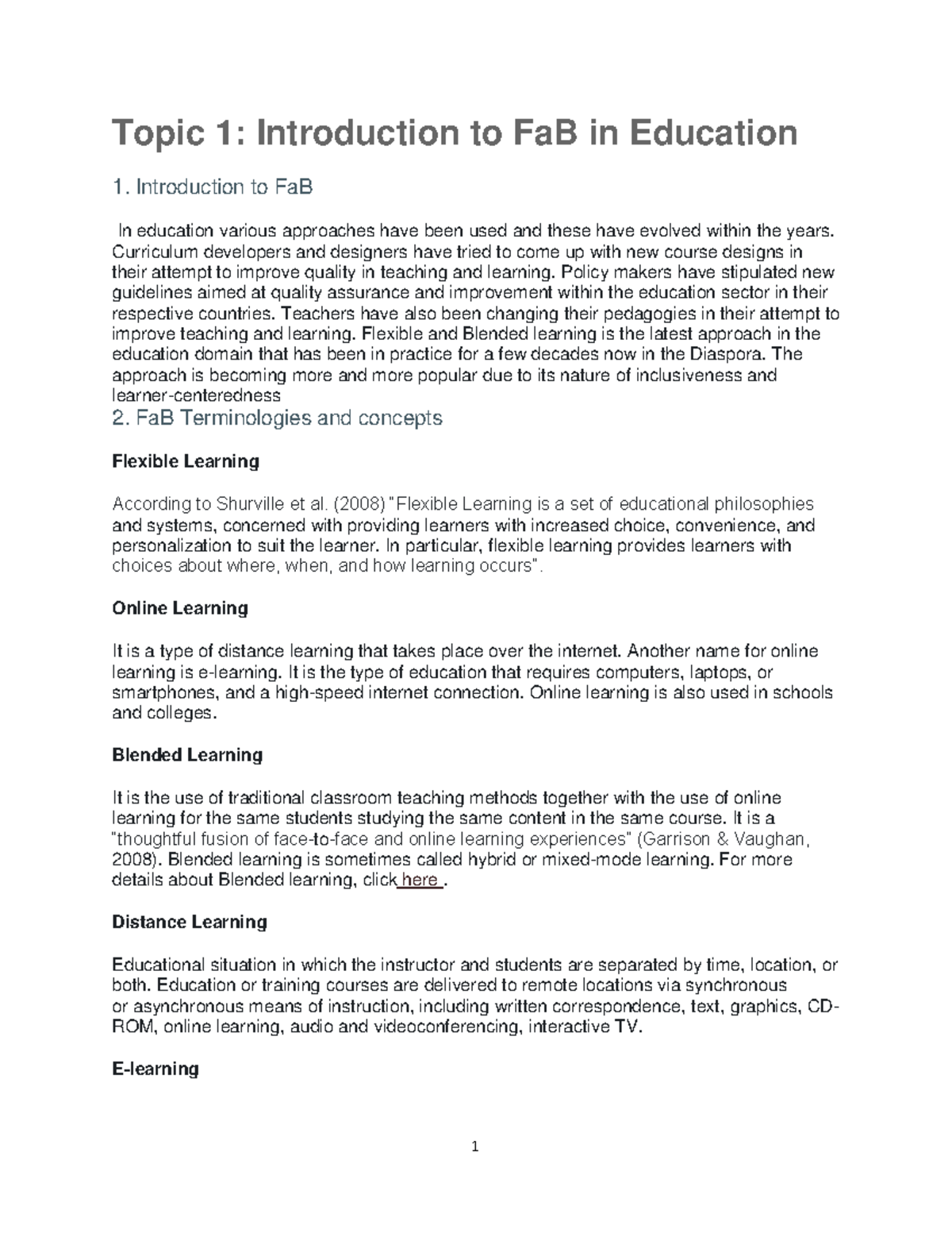 FAB 1&2 LMS Notes Ed - Creating an Lms - Topic 1: Introduction to FaB ...