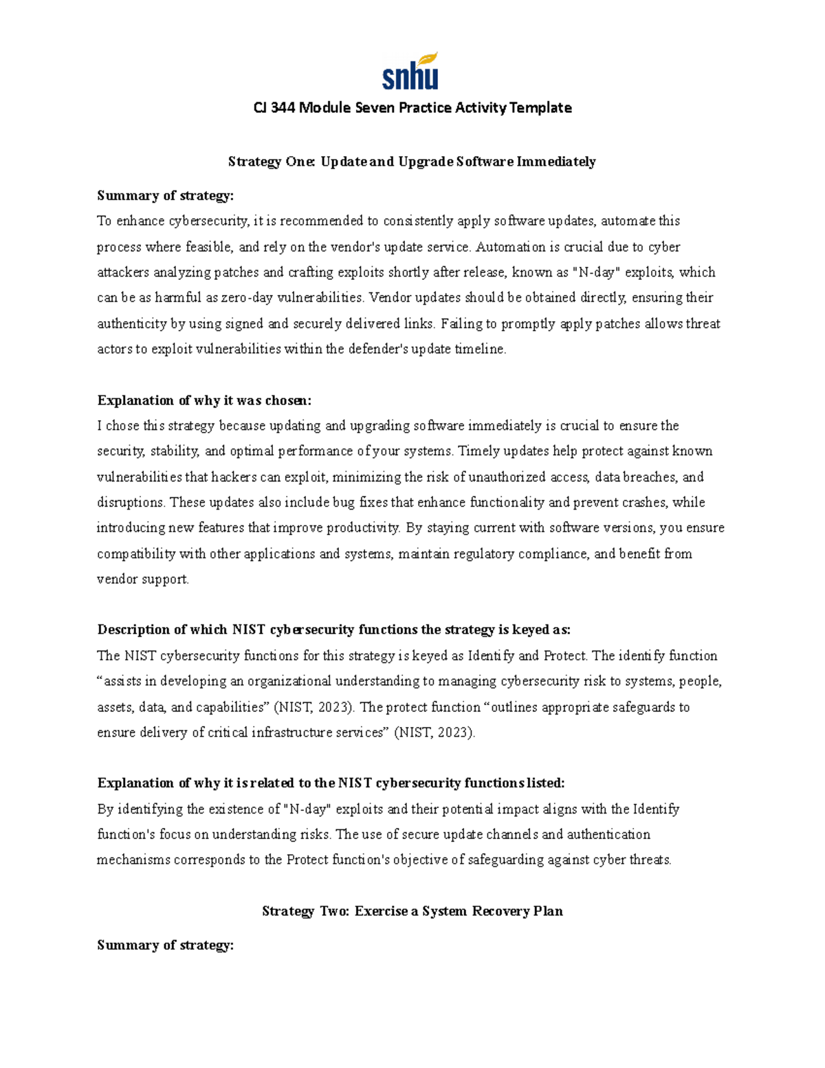 7-1 Practice Activity Cybersecurity Mitigation Strategies - CJ 344 ...
