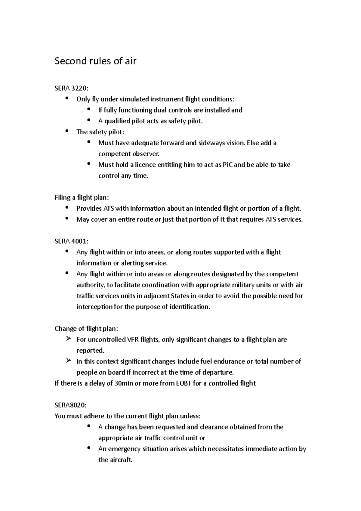 Second rules of air - Notes for air law - Second rules of air SERA 3220 ...