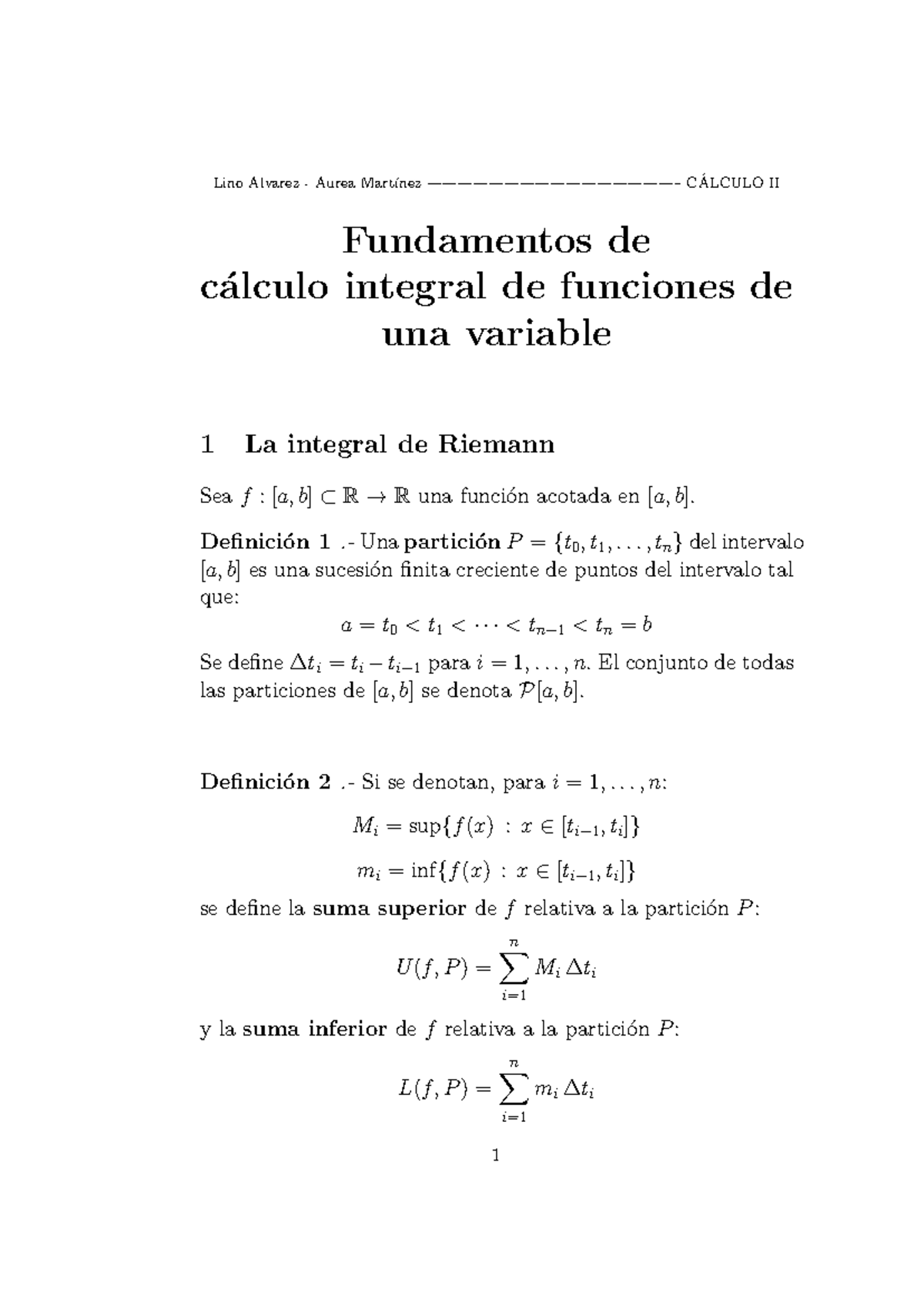 Tema1 - Lino Alvarez - Aurea Mart ́ınez ————————————————– C ́ALCULO II ...