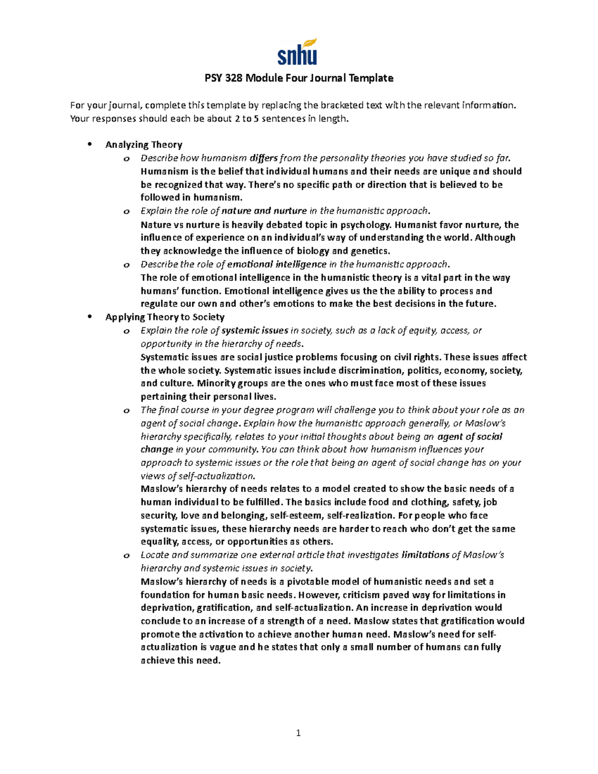 PSY 328 Module Four Journal Your Responses Should Each Be About 2 To