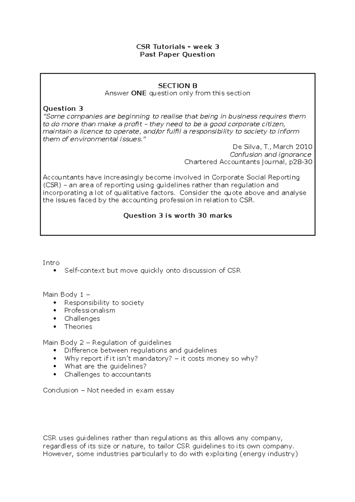 CSR Past paper question - CSR Tutorials – week 3 Past Paper Question ...