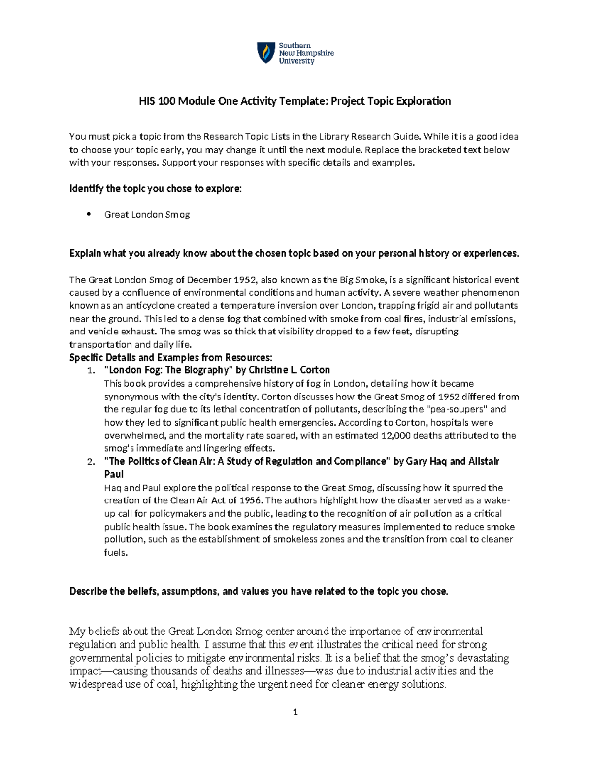 HIS 100 Module One Zachary Bowen - HIS 100 Module One Activity Template ...