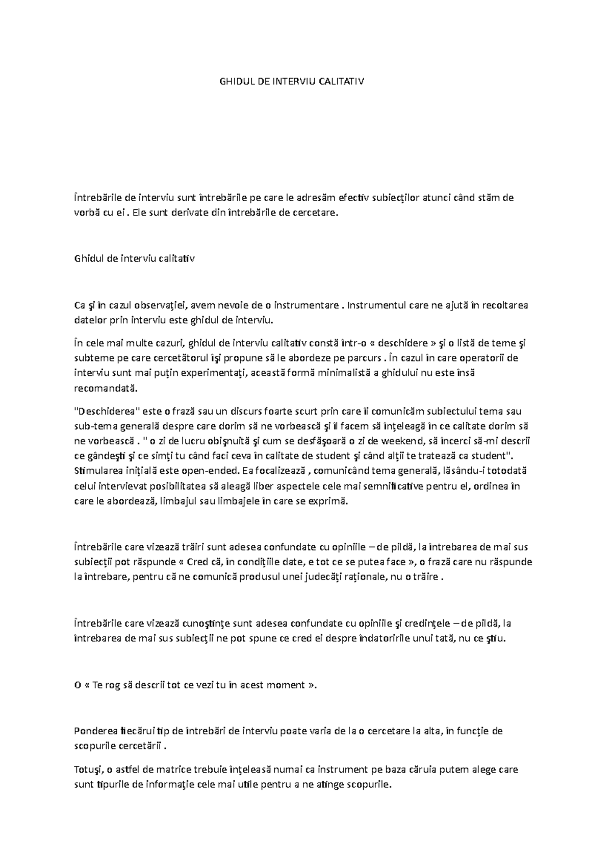 Ghidul DE Interviu Calitativ - GHIDUL DE INTERVIU CALITATIV Întrebările ...