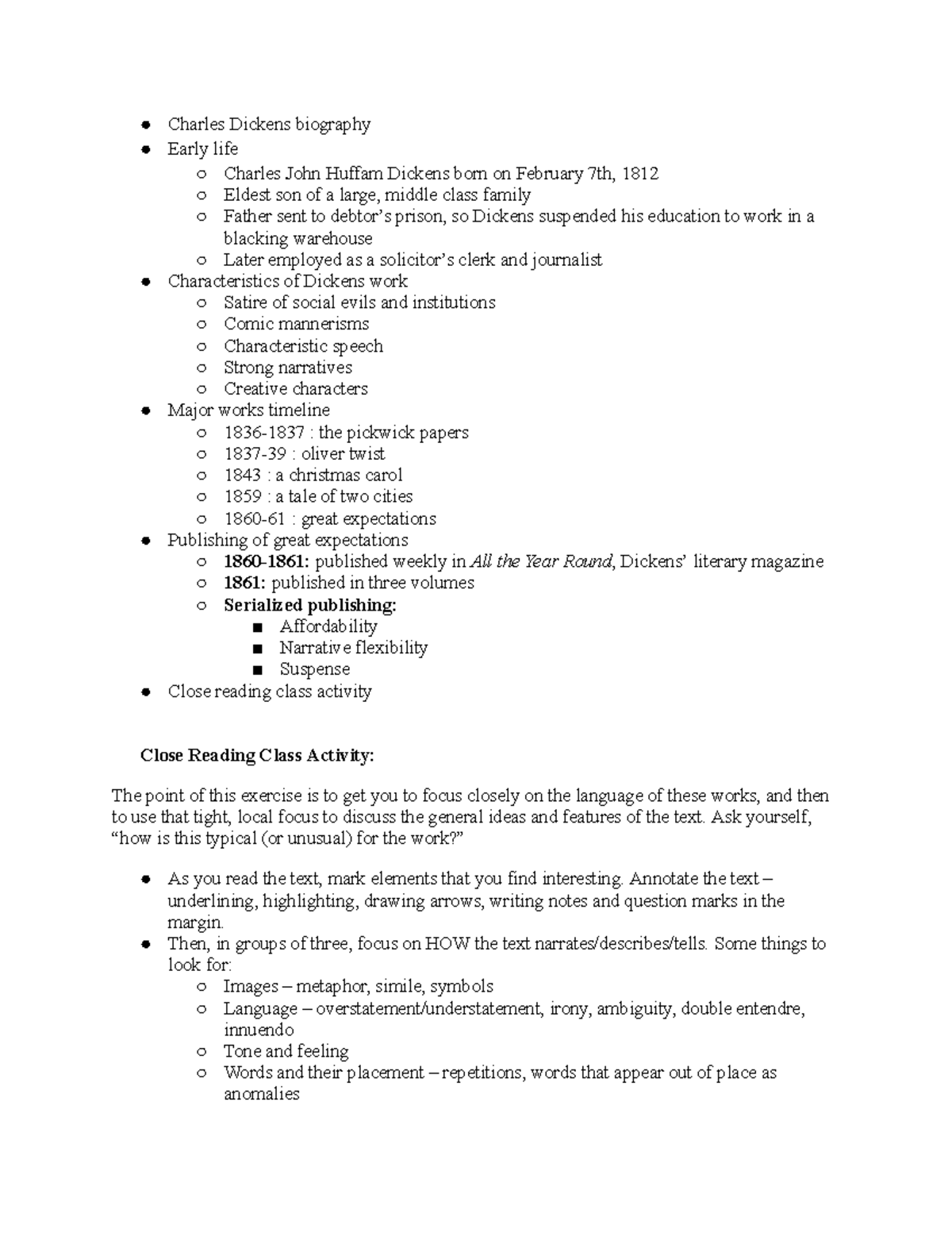 Great Expectations notes - Charles Dickens biography Early life Charles ...