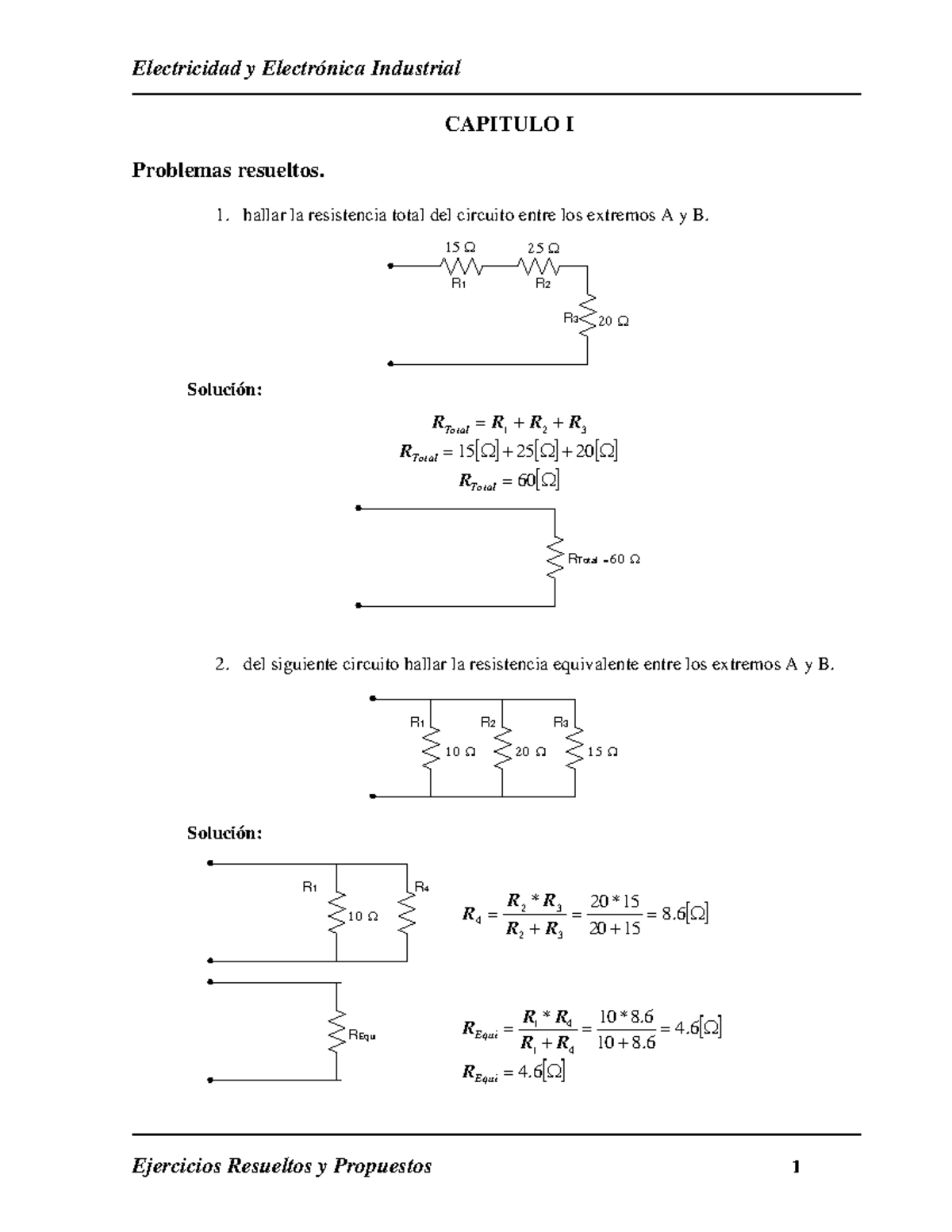 Ejercicios Electro - Electricidad - CAPITULO I Problemas resueltos. hallar la resistencia total ...