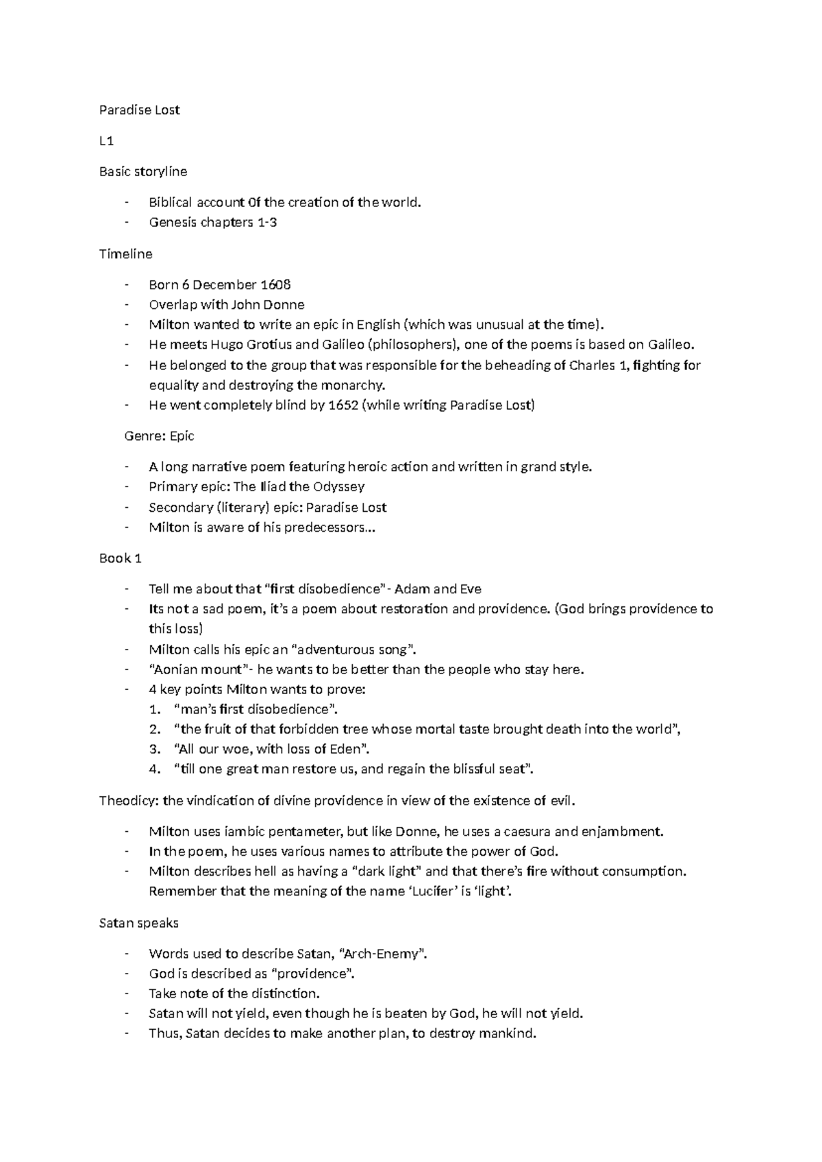 Milton - Notes on paradise lost and some poems - Paradise Lost L Basic ...