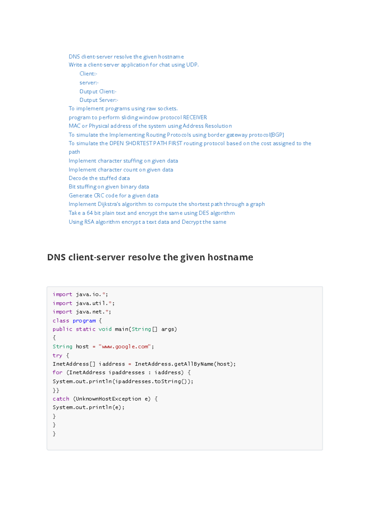 Computer network - DNS client-server resolve the given hostname Write a ...