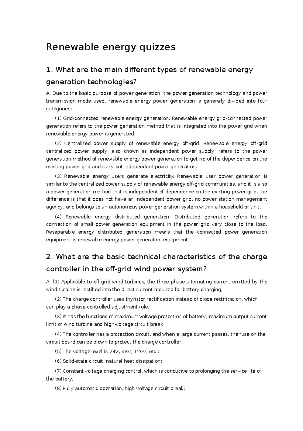 ENGR 210 Renewable energy quizzes - Renewable energy quizzes 1. What ...
