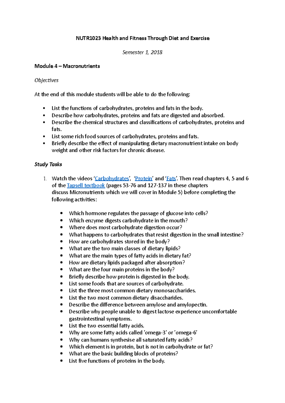 Module 4 Study Guide - NUTR1023 Health and Fitness Through Diet and ...