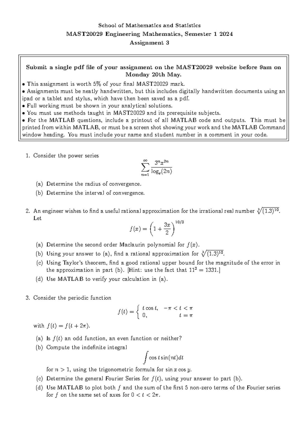 MAST2002 9 Assignment 3 - School of Mathematics and Statistics ...