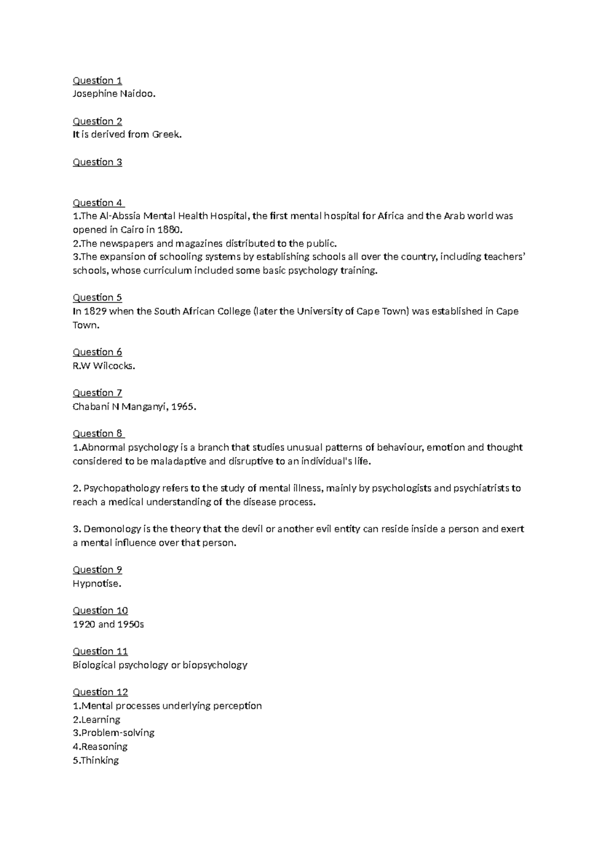 PYC1511 Unit 1 - Study notes and summaries - Question 1 Josephine ...