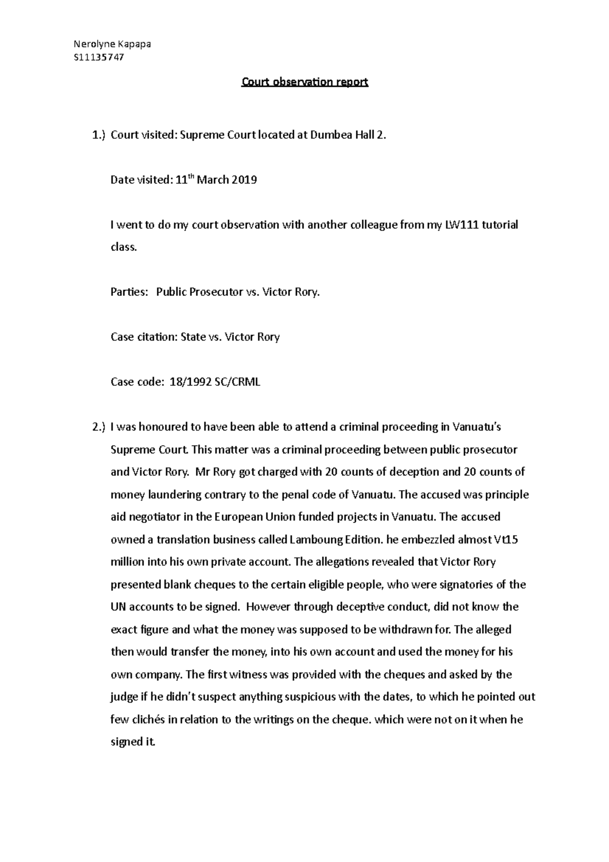 Court observtion report - Nerolyne Kapapa S Court observation report 1 ...