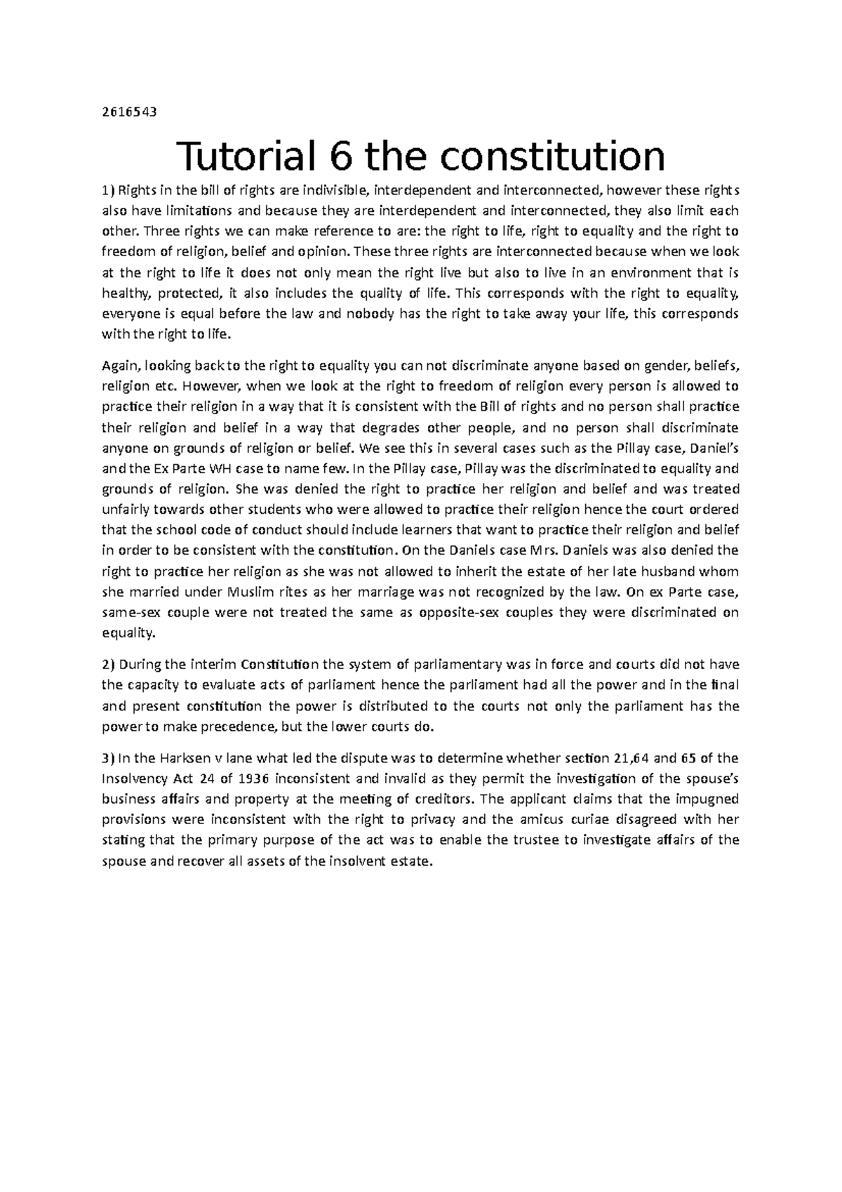 Tut5 - tutorial 5 - 2616543 Tutorial 6 the constitution Rights in the ...