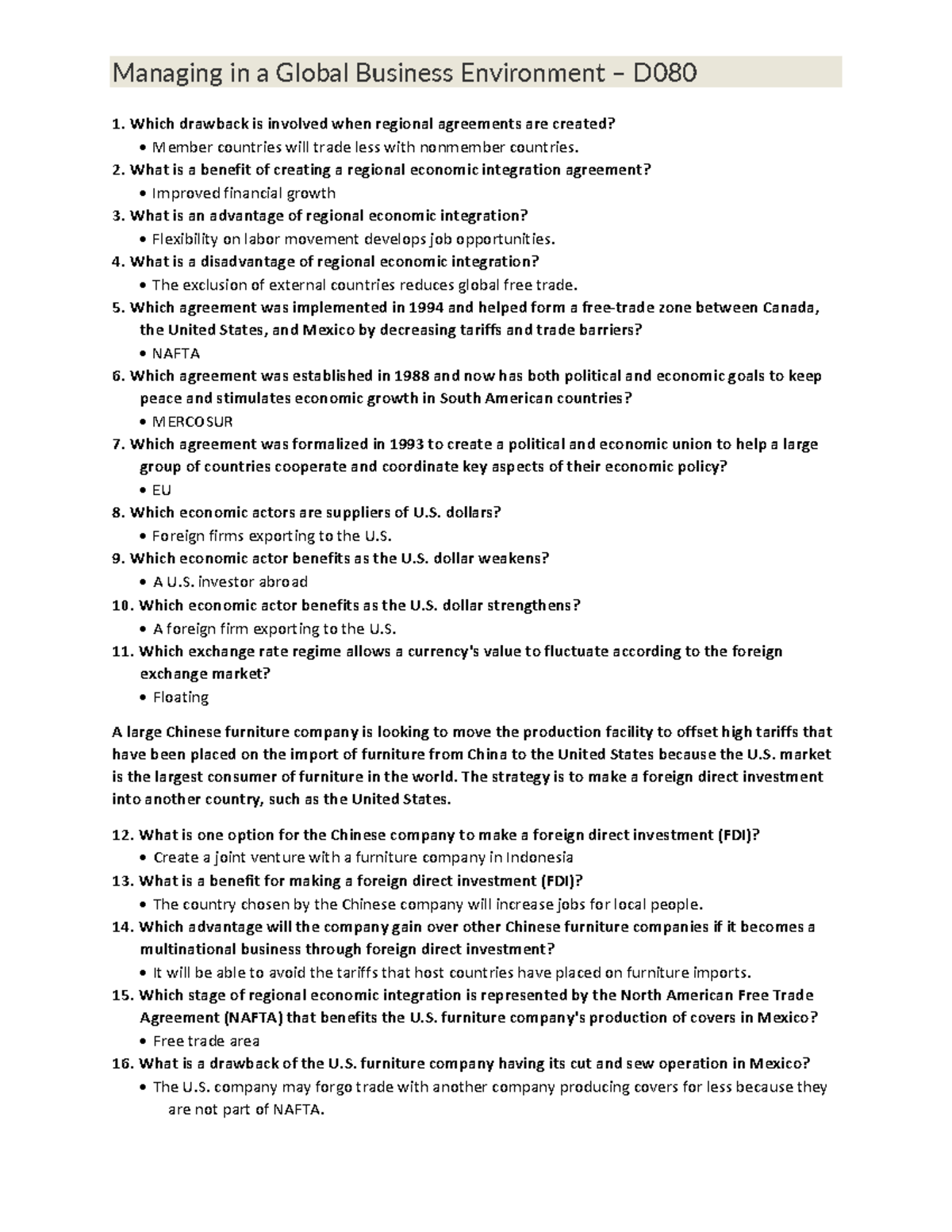 Managing in a Global Business Environment – D080 - Review Questions 2 ...