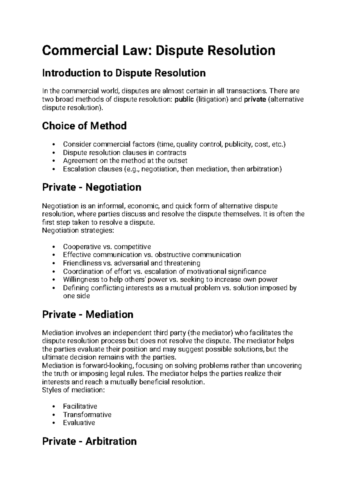 Commercial Law- Dispute resolution - Commercial Law: Dispute Resolution ...