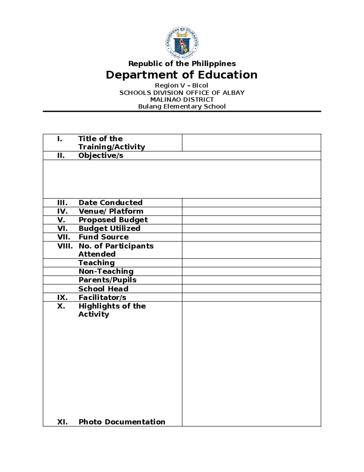 Accomplishment-Terminal Report of PPAs - Republic of the Philippines ...