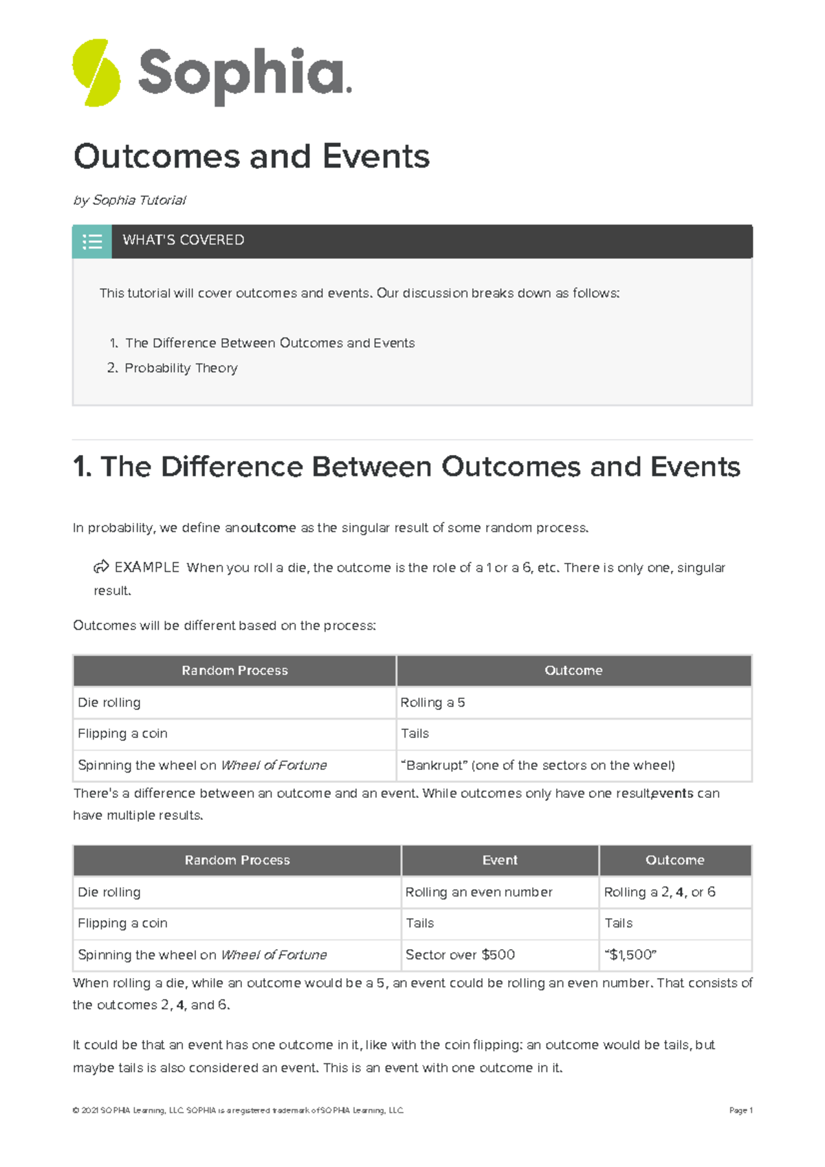 Outcomes and Events in Probability Theory - Studocu