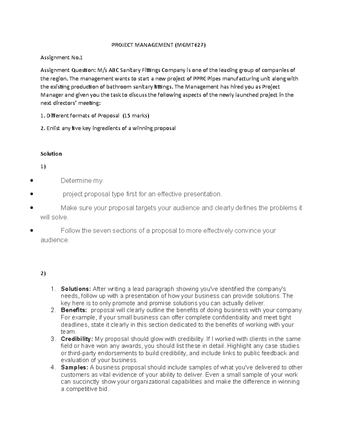 the assignment of mgmt627 - PROJECT MANAGEMENT (MGMT627) Assignment No ...