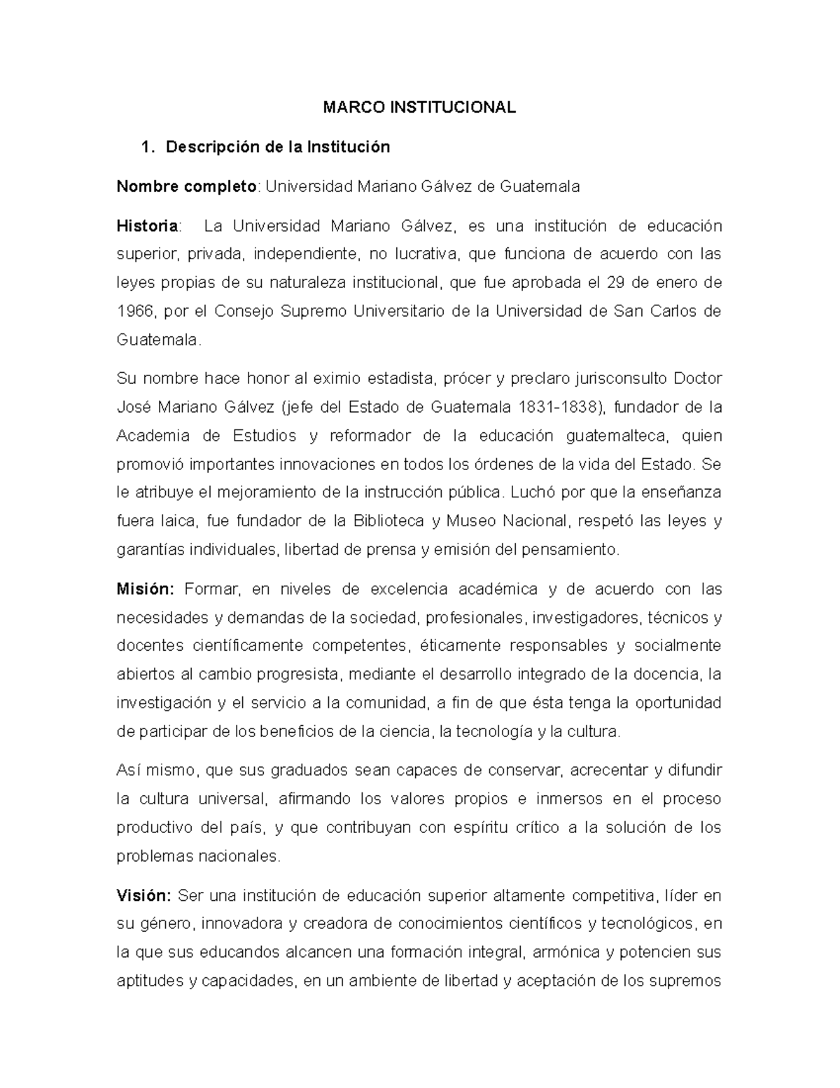 Marco Institucional - mayor - MARCO INSTITUCIONAL Descripción de la ...