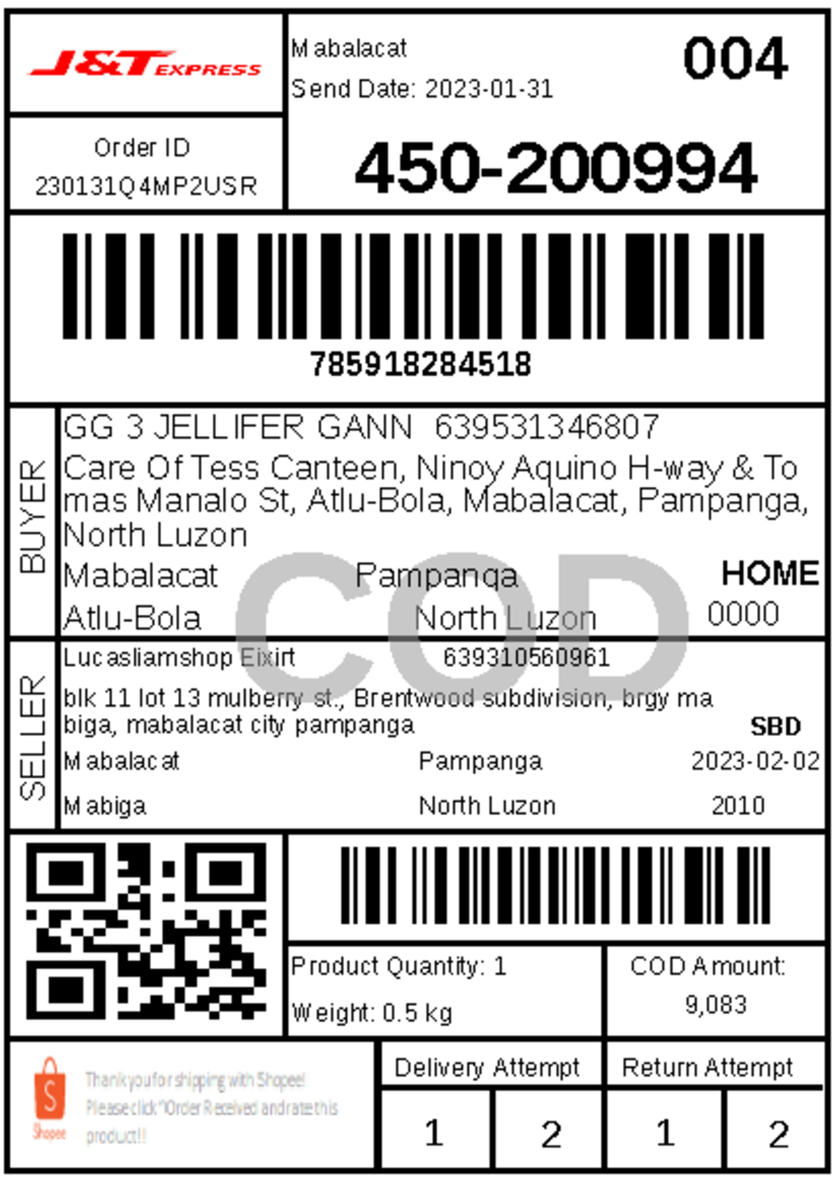 S Air-Waybill - A A aa Shopee - BUYER SELLER Return Attempt Product ...