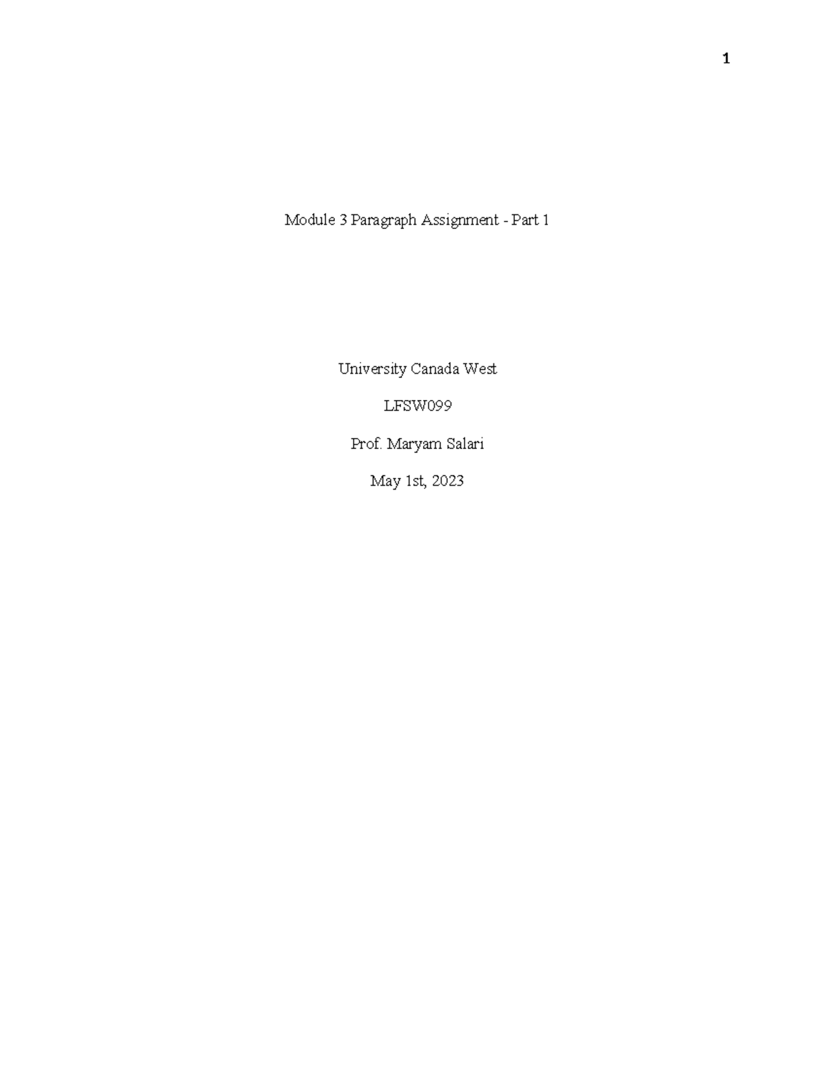 Paragraph Assignment - Maryam Salari May 1st, 2023 2 LFSW099 – Module 3 ...