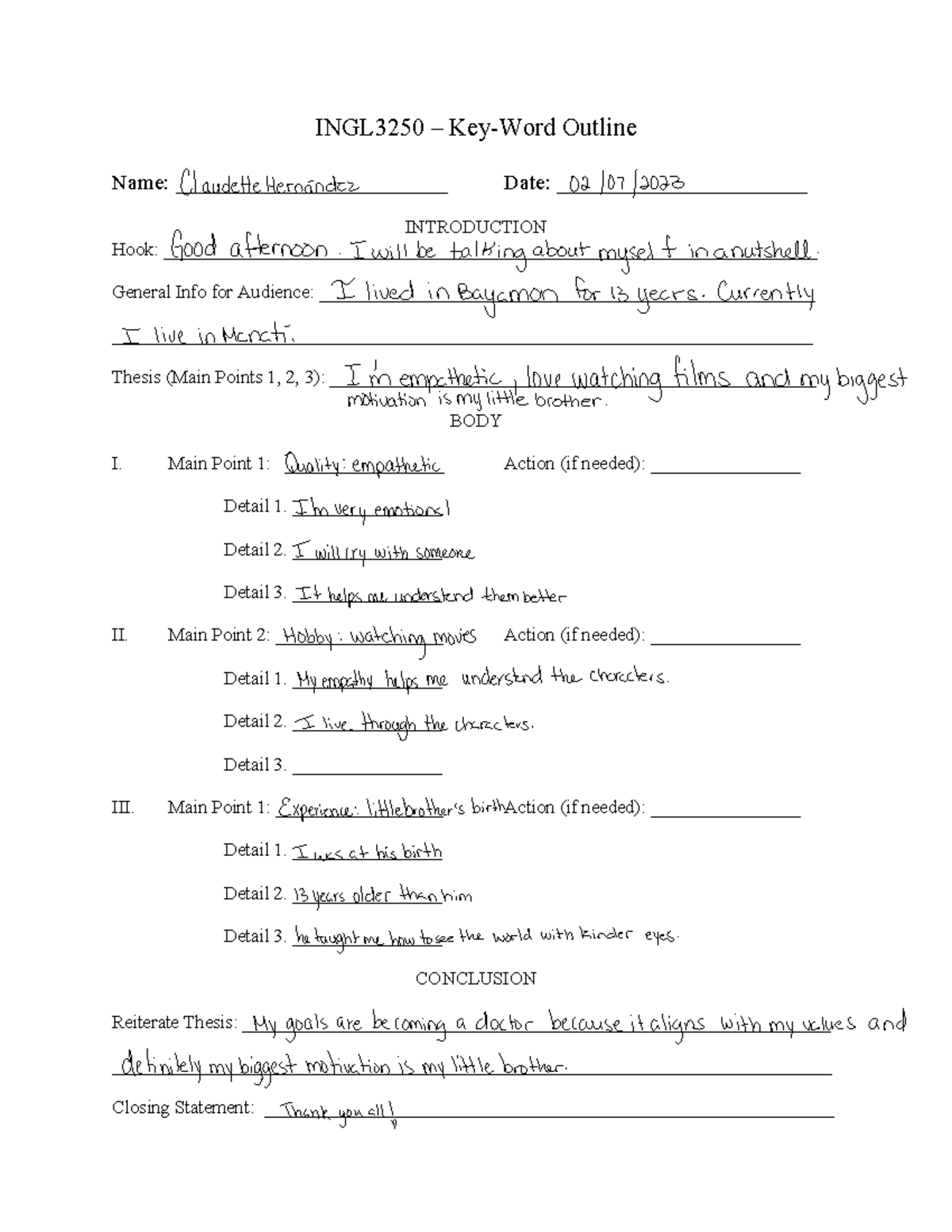 Key word - key word - INGL3250 ± Key-Word Outline Name ...