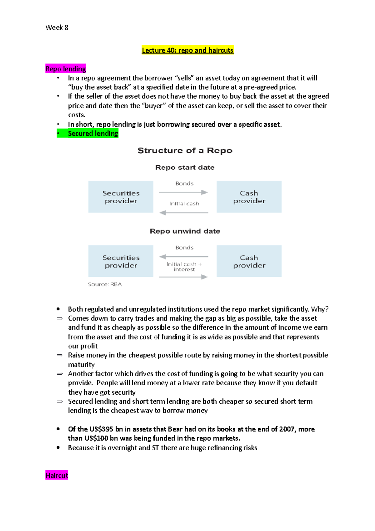 Lecture 40 - repo and haircuts - Week 8 Lecture 40: repo and haircuts ...