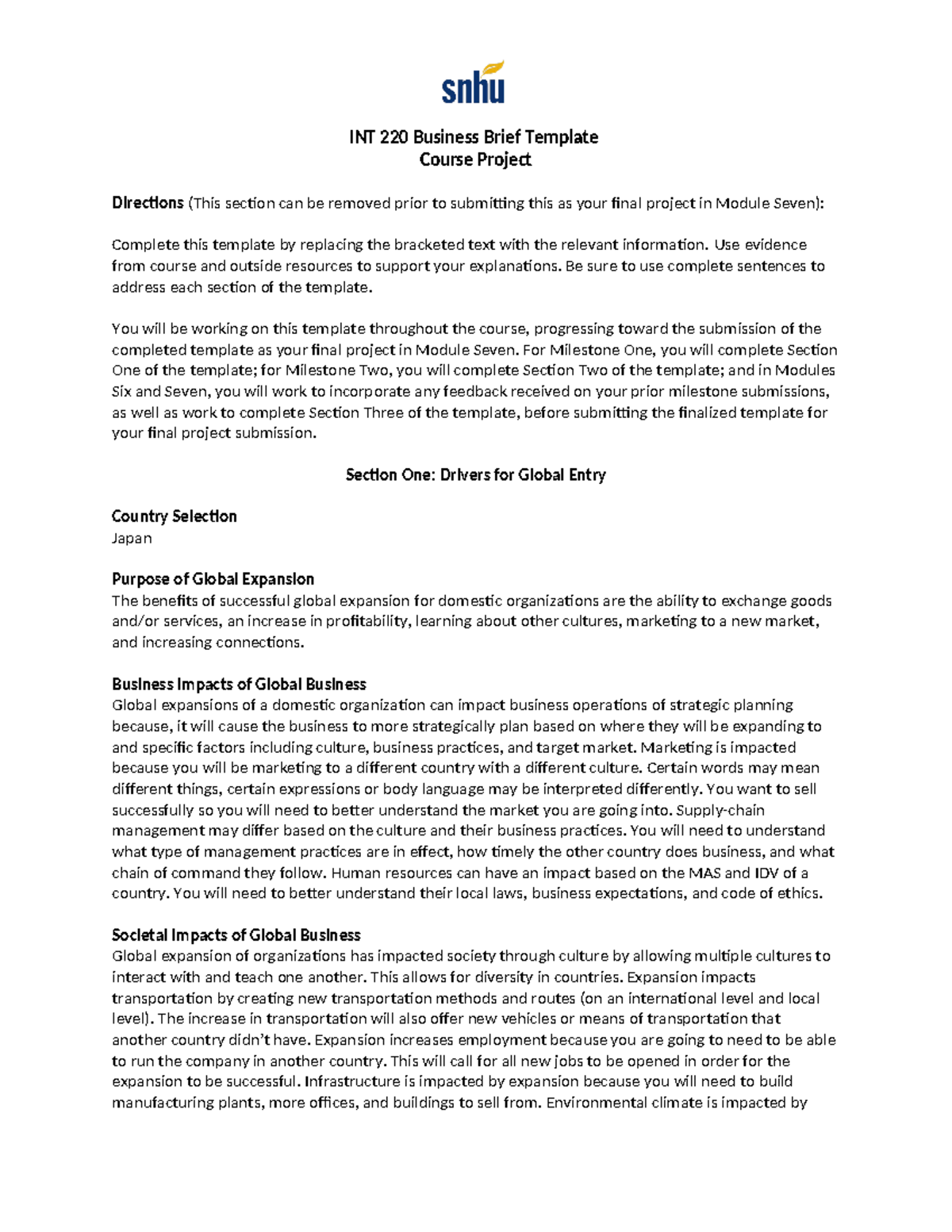 INT 220 Business Brief Template - INT 220 Business Brief Template ...