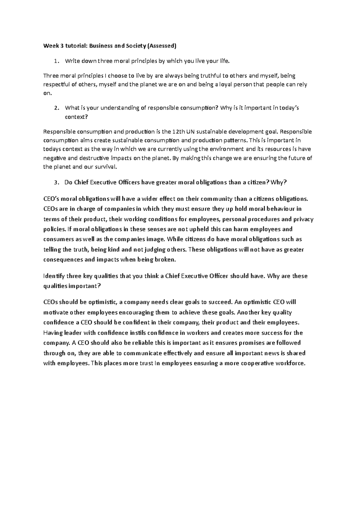 Week 3Q - BUS101 week three tutorial questions - Week 3 tutorial: Business and Society (Assessed ...