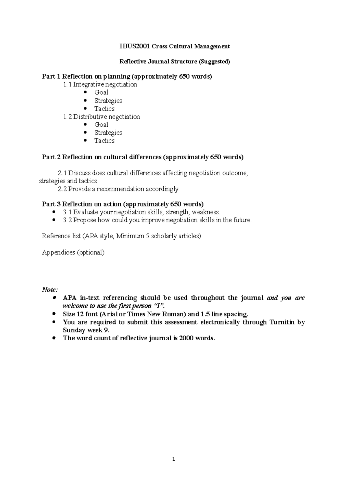 IBUS2001 reflective journal structure - IBUS2001 Cross Cultural ...