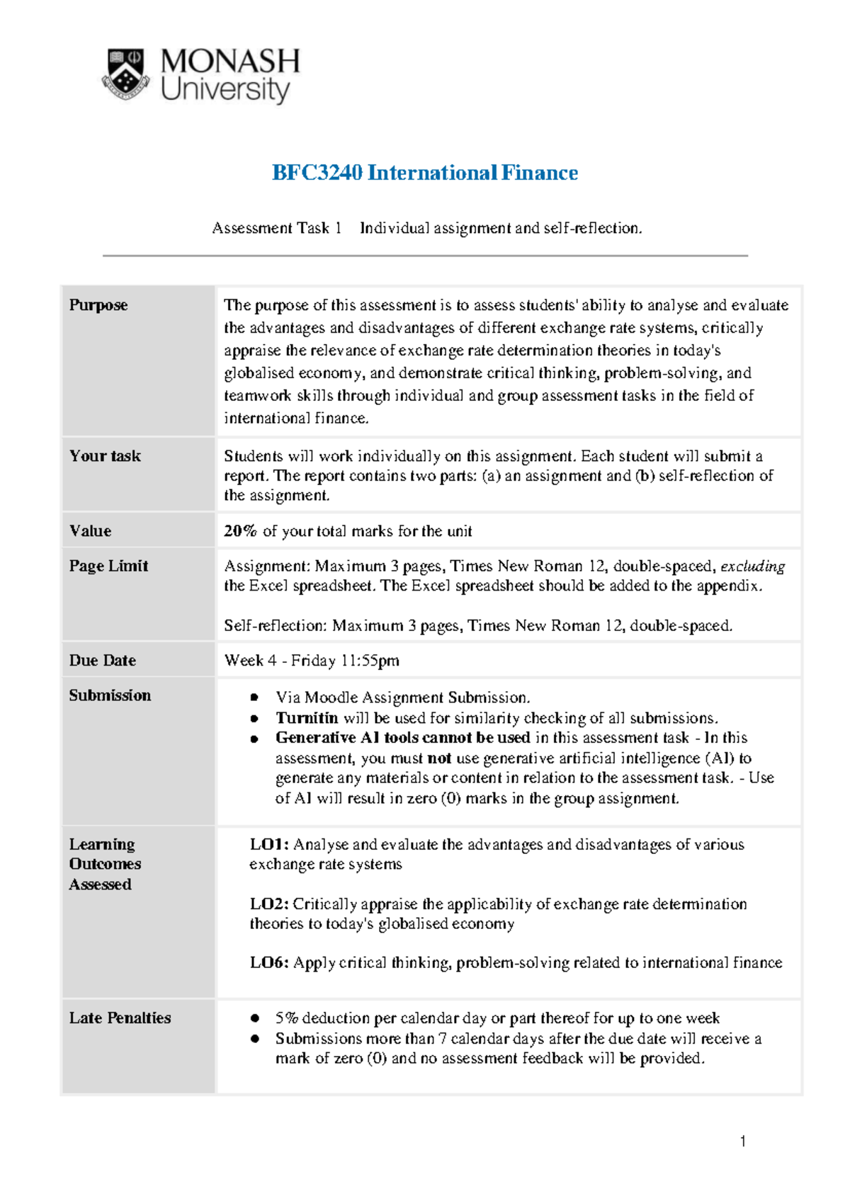 Assessment Task 1 - Exchange Rate Assignment Task 2024 - 1 BFC3240 ...
