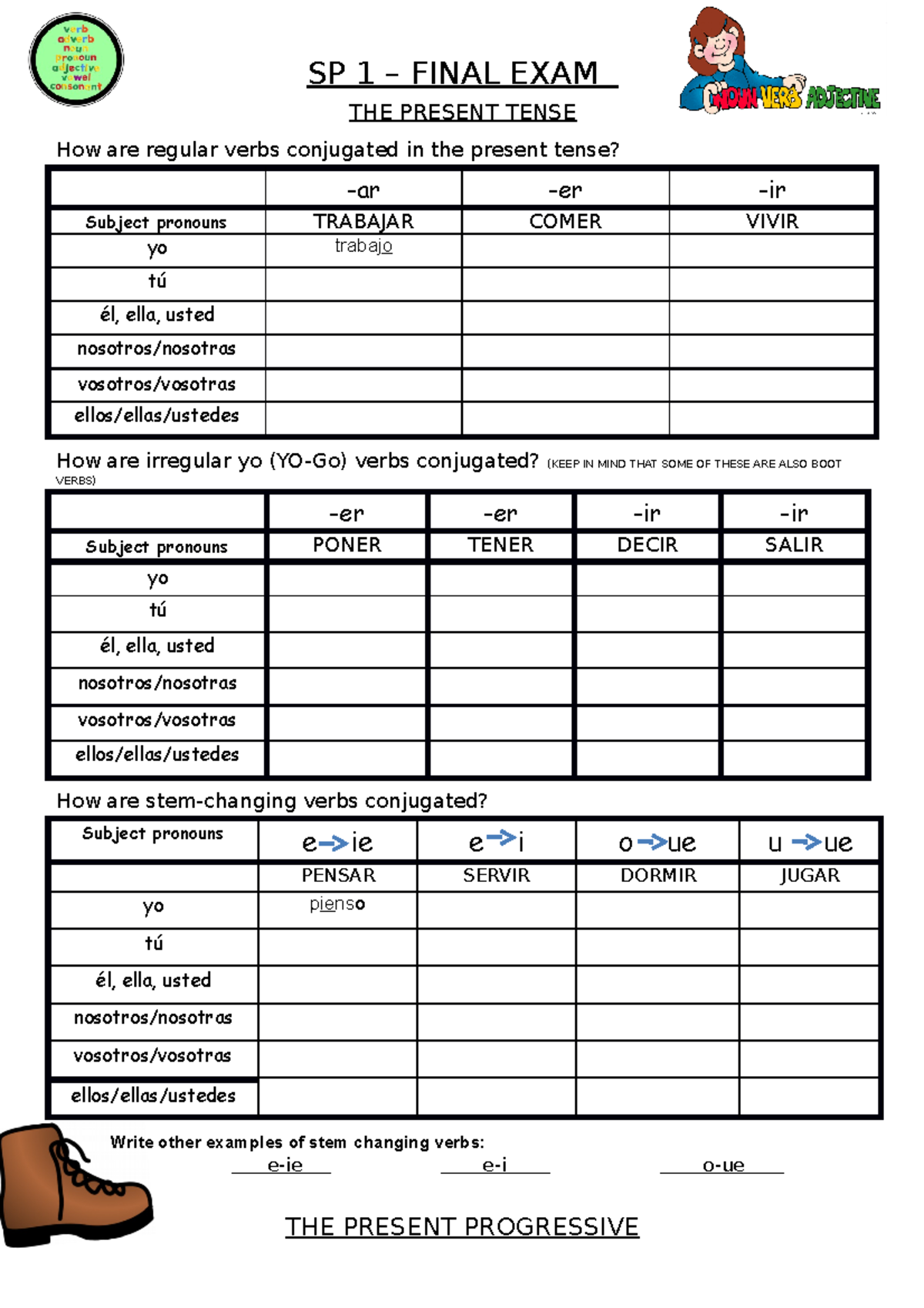 2017 SP 1 Final Exam Review Packet - SP 1 – FINAL EXAM THE PRESENT ...