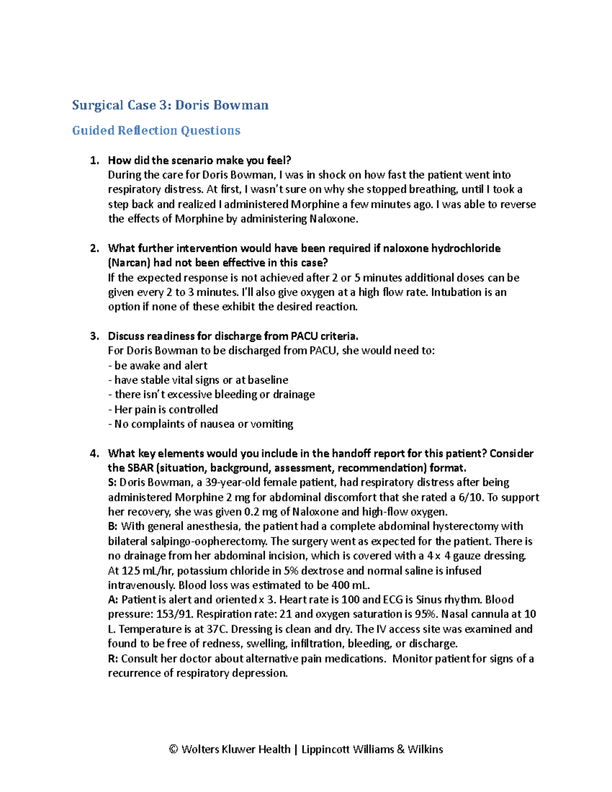 VSIM - Doris Bowman - Surgical Case 3: Doris Bowman Guided Reflection ...