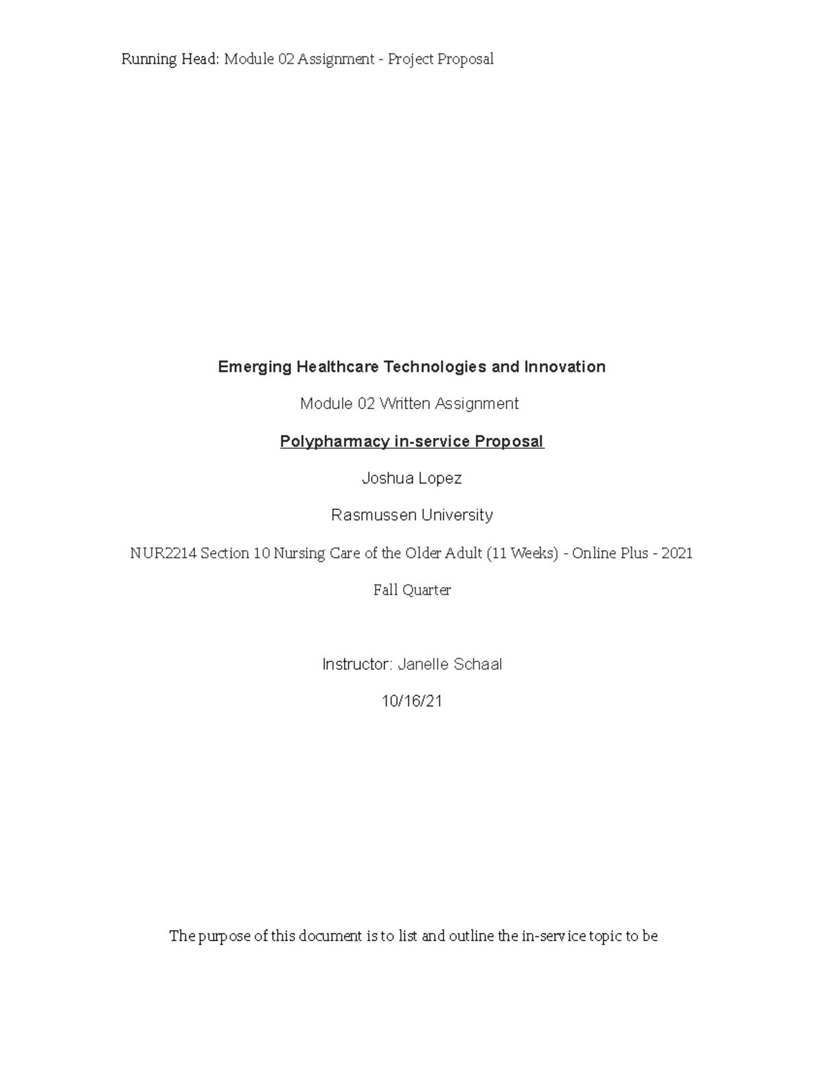JLopez Module 02 Assignment - Project Proposal 101521 - Running Head: Module 02 Assignment ...