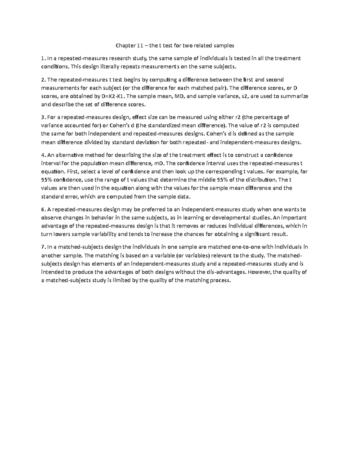 Chapter 11 - Chapter 11 – the t test for two related samples In a ...