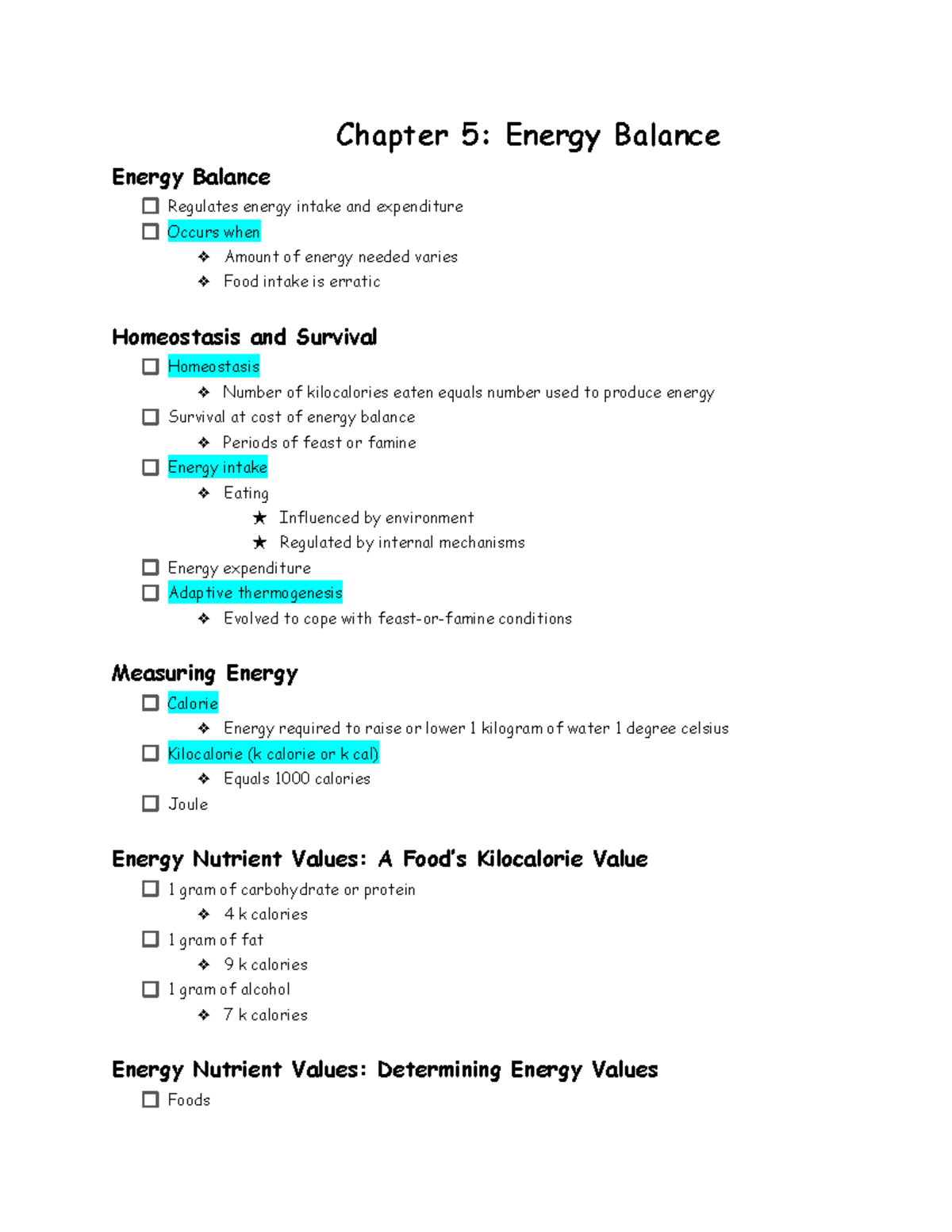 NUT- Chapter 5 Notes - Online Course - Chapter 5: Energy Balance Energy ...