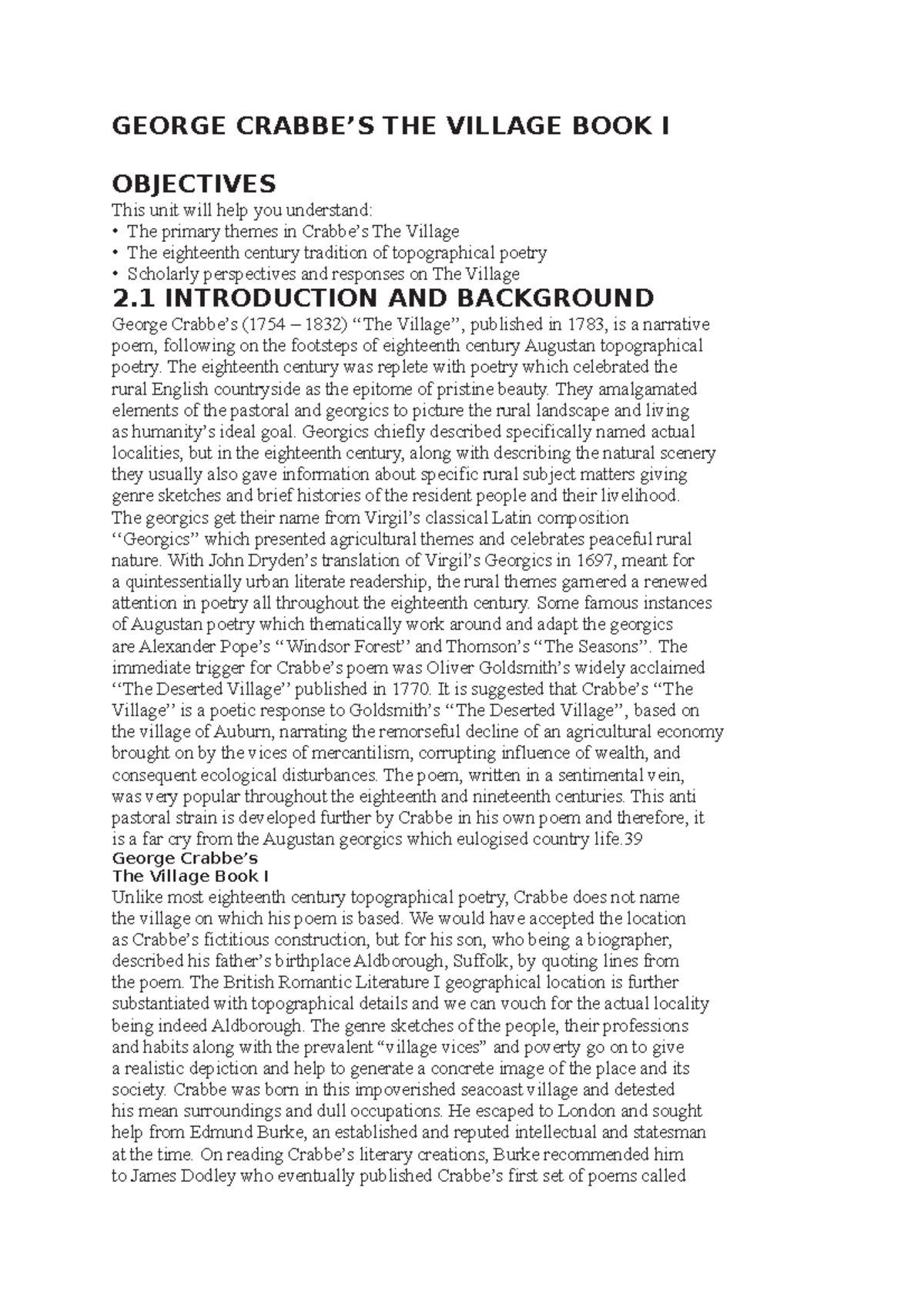 George Crabbe’S THE Village BOOK I - GEORGE CRABBE’S THE VILLAGE BOOK I ...