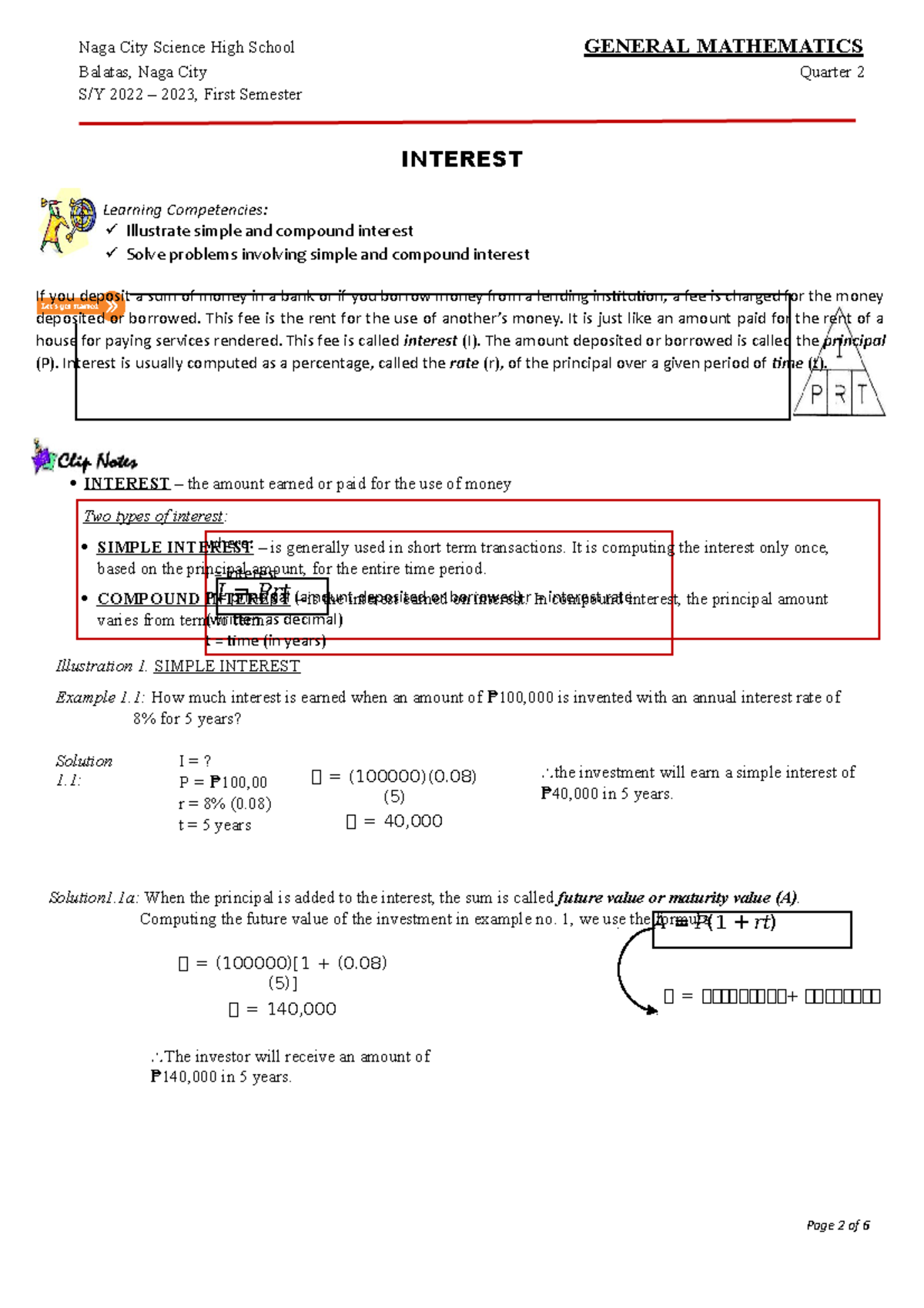 Q2. Simple Interest 12 - 𝐀 = 𝐀(1 + 𝐀𝐀) If you deposit a sum of money in ...