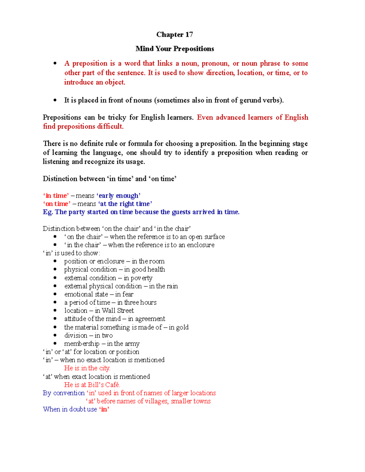 A Simple Mind Map To Show The Different Prepositions Of