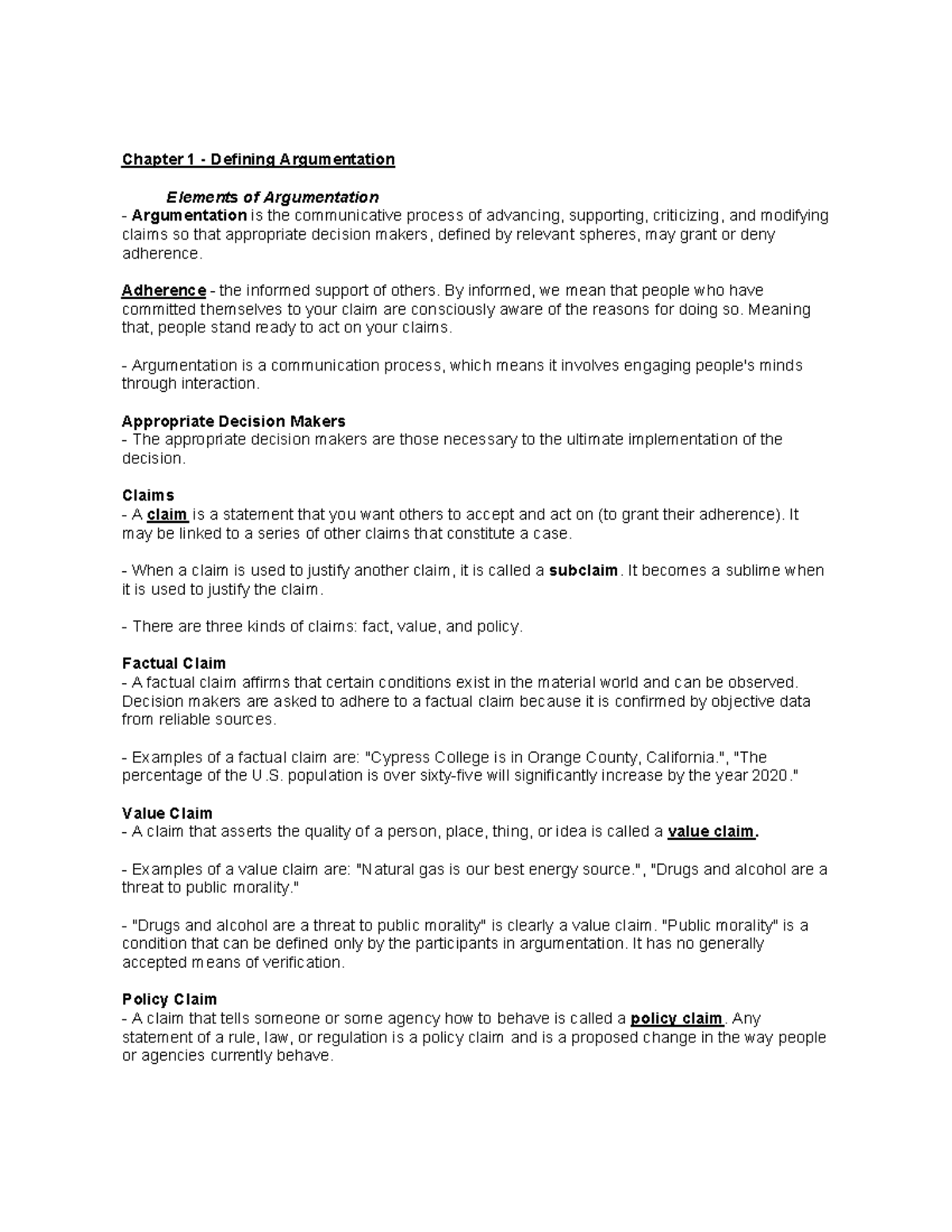 Argumentation & Advocacy Chapter 1 Reading Notes - Chapter 1 - Defining ...