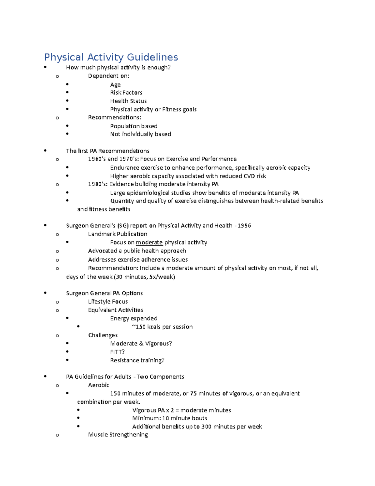 Physical Activity Guidelines - Vigorous PA x 2 = moderate minutes ...