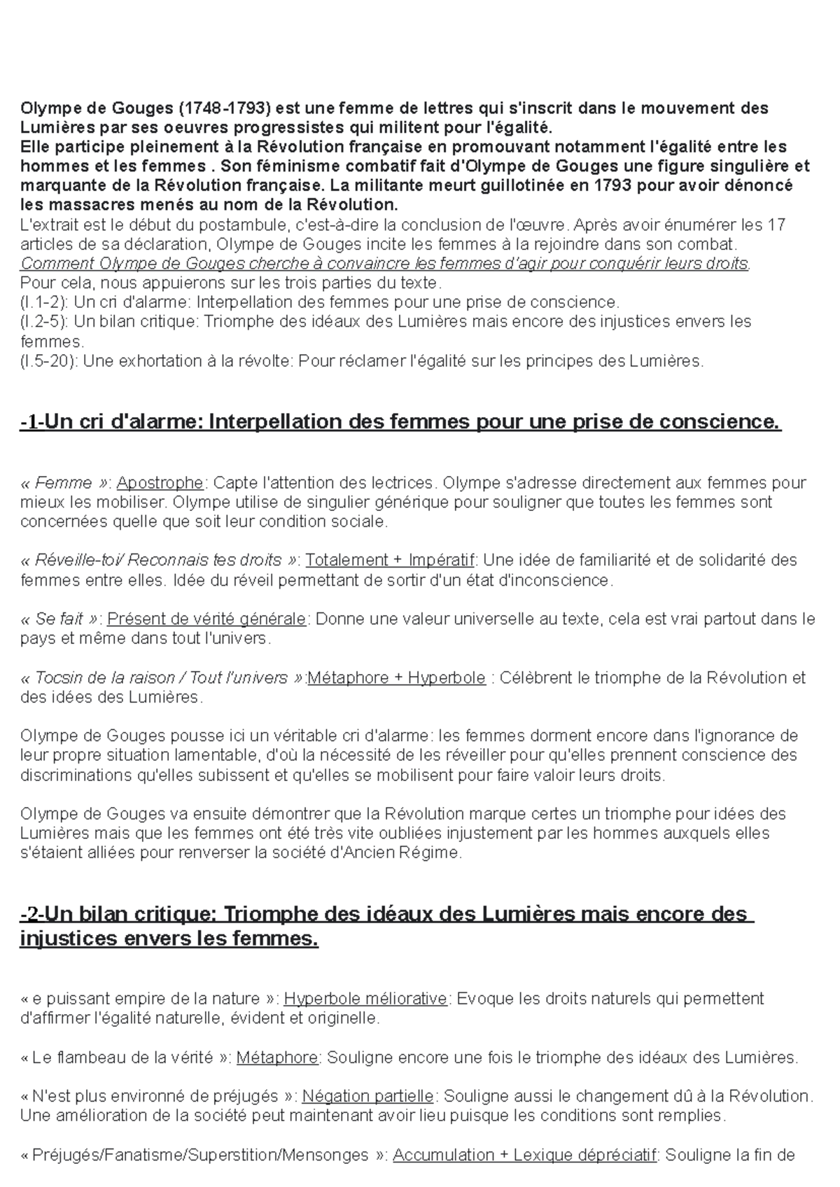 Postanbule - bac - Olympe de Gouges (1748-1793) est une femme de ...