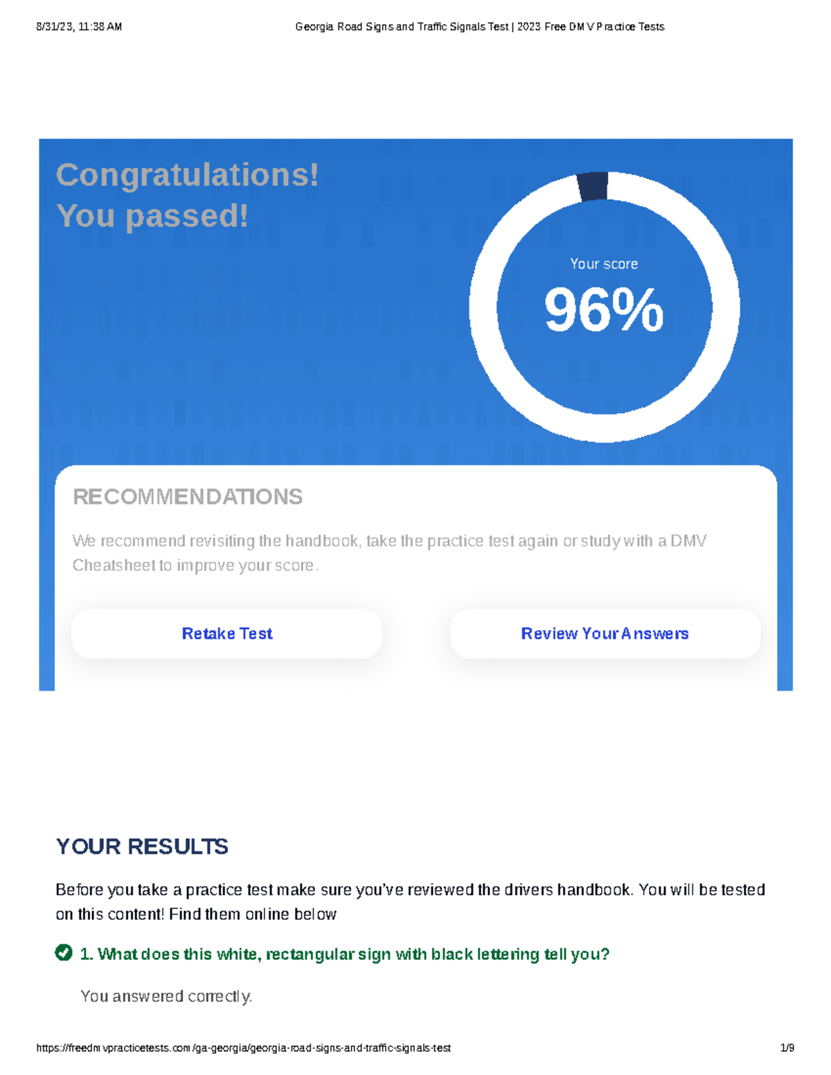 Georgia Road Signs and Traffic Signals Test 2023 Free DMV Practice ...